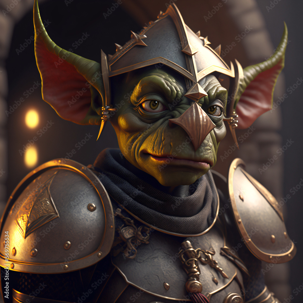 an armored goblin character design 3d render portrait isolated on a ...
