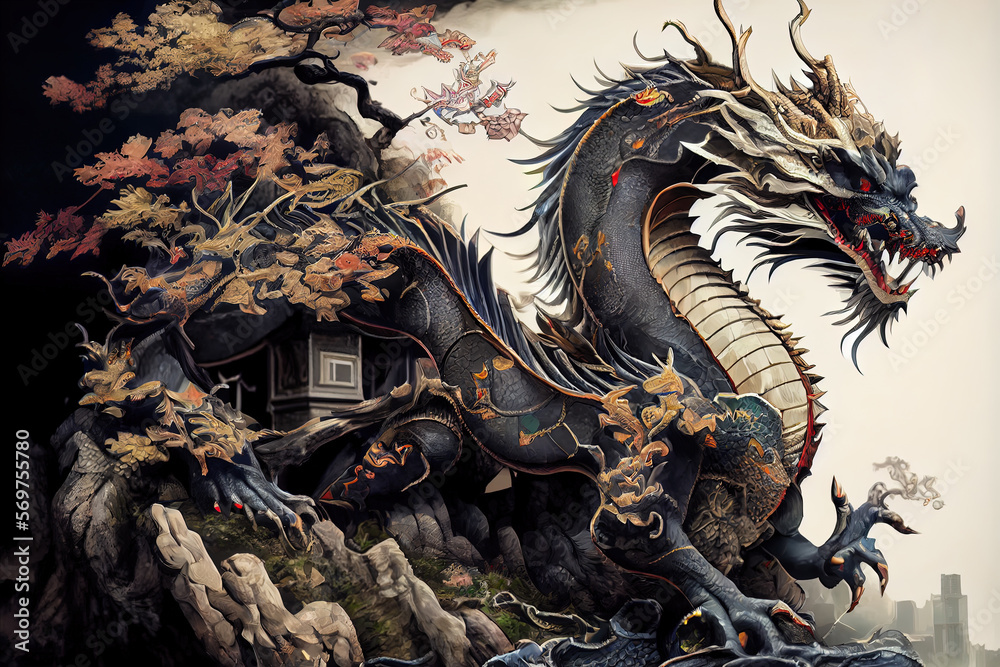 A highly detailed image of powerful dragon showing their full body, the ...