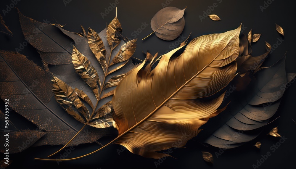 Autumn fall Leaves Illustration Background with gold texture, golden ...