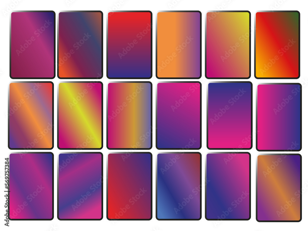 Red purple gradient set, golden color effect, color swatch, gold ...