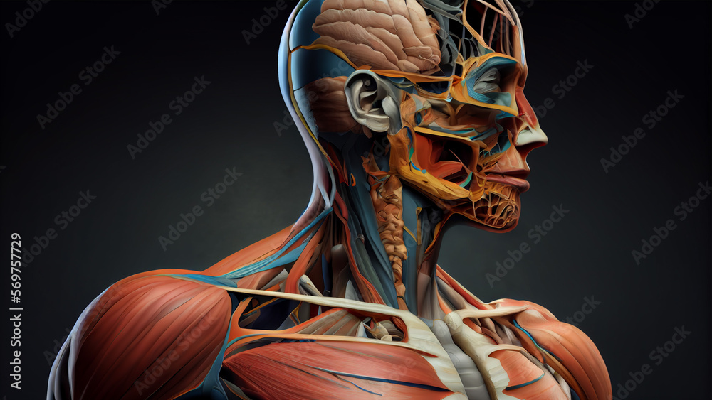 Human Anatomy - Muscles and Nervous System. 3D Illustration. created by ...