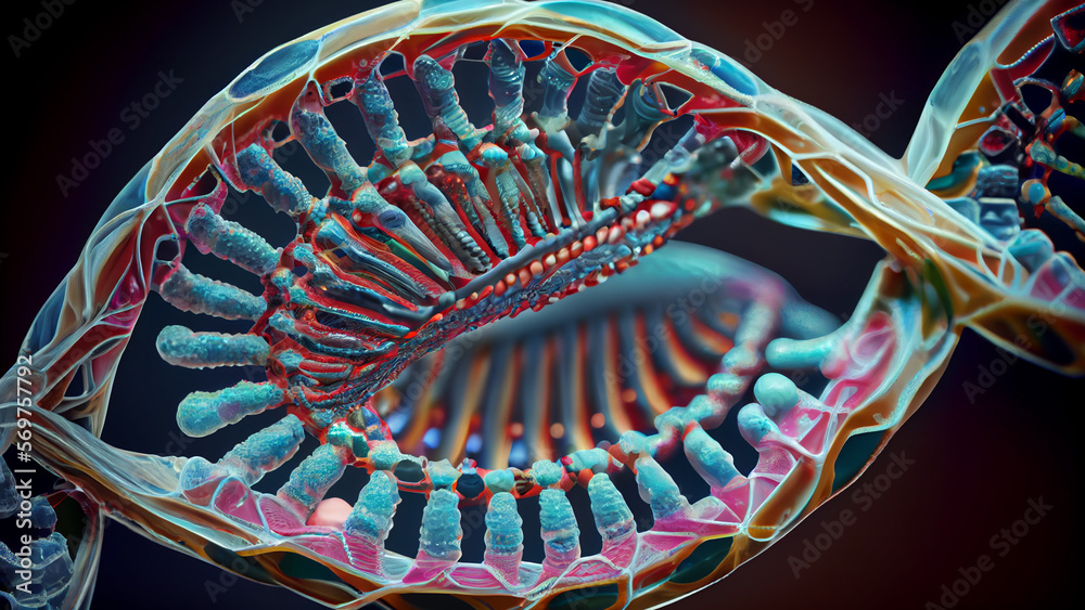 3D illustration of a DNA helix, a structure of the human DNA. created ...