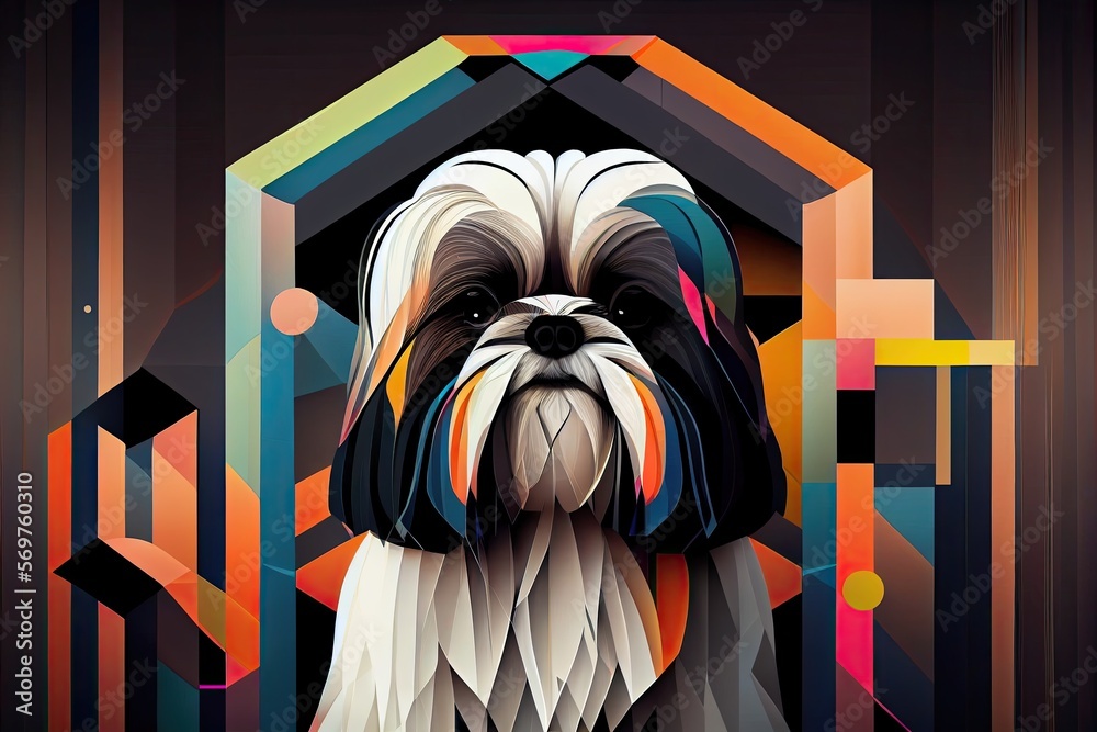 Shih-Tzu as a trendy graphic design artwork with a geometric, an ...