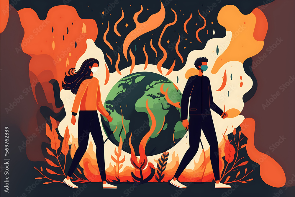 Flat vector illustration Young people fighting against climate change ...