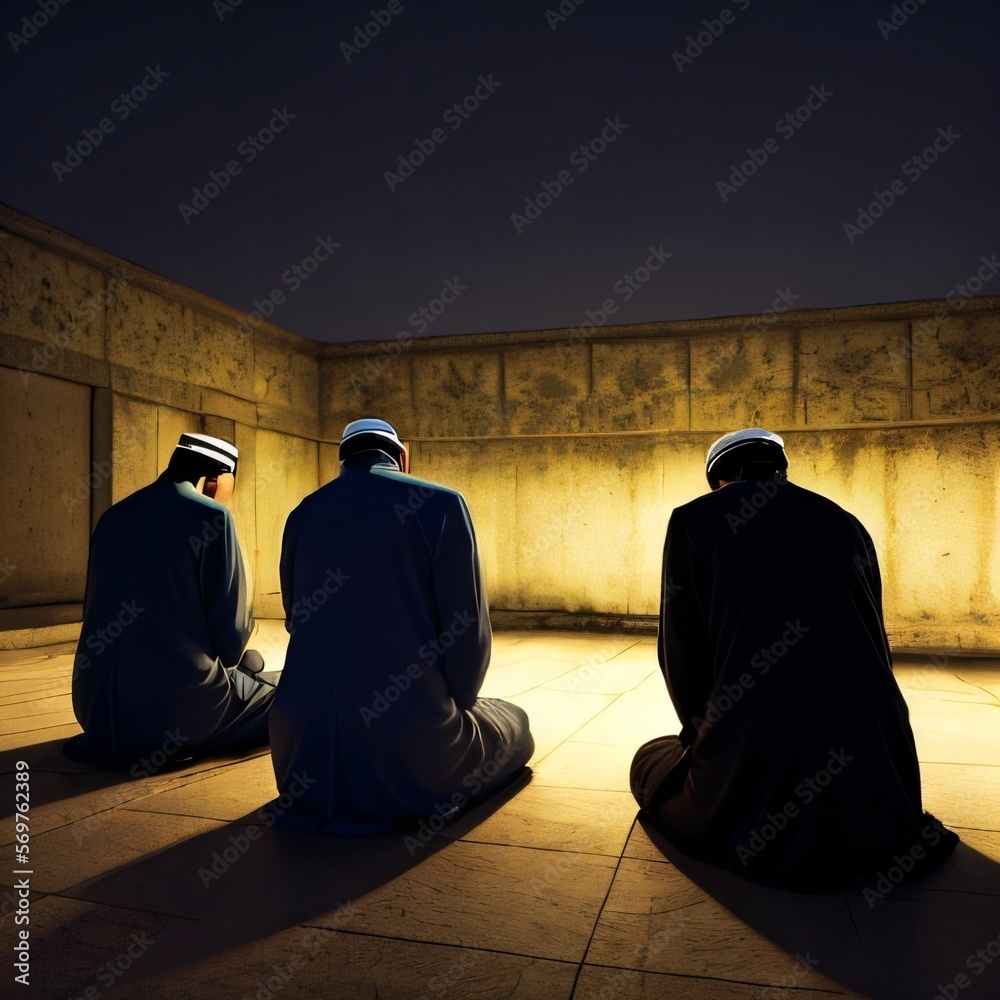 Generative Ai illustration of silhouette Muslim Men devoting to Allah ...