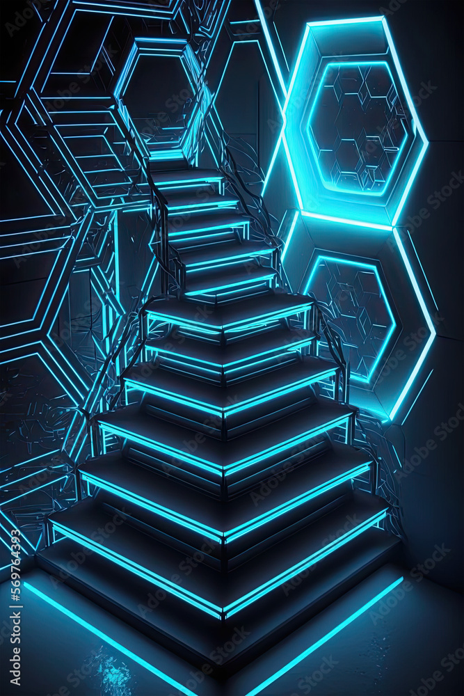 Light up neon event entrance with light-up steps, metal, architecture ...