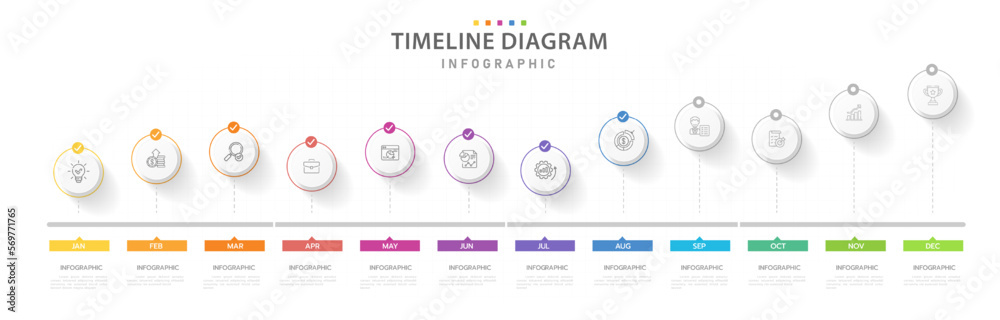 Infographic template for business. 12 Months modern Timeline Roadmap ...