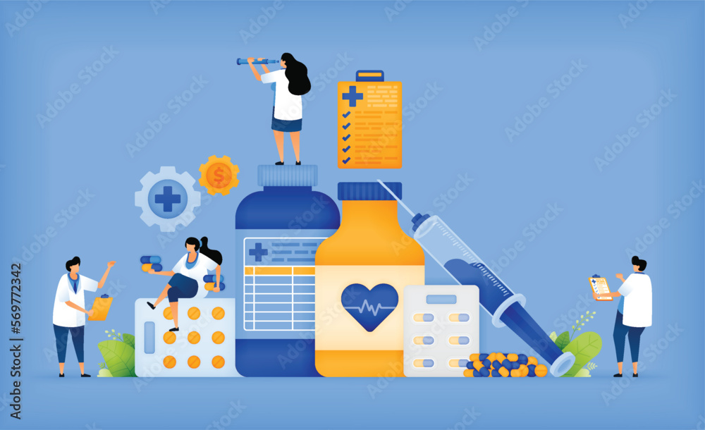 Vector illustration of doctor prepares medicines for patient. Doctor ...