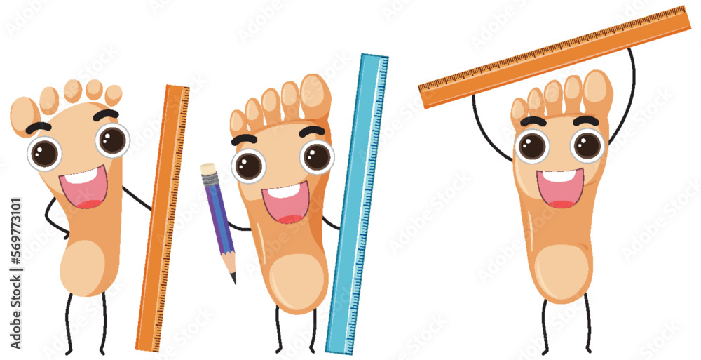 Foot with smiley face expression and ruler Stock Vector | Adobe Stock
