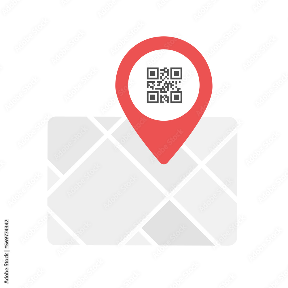 Map icon with red pin showing QR code for easy address scanning and ...