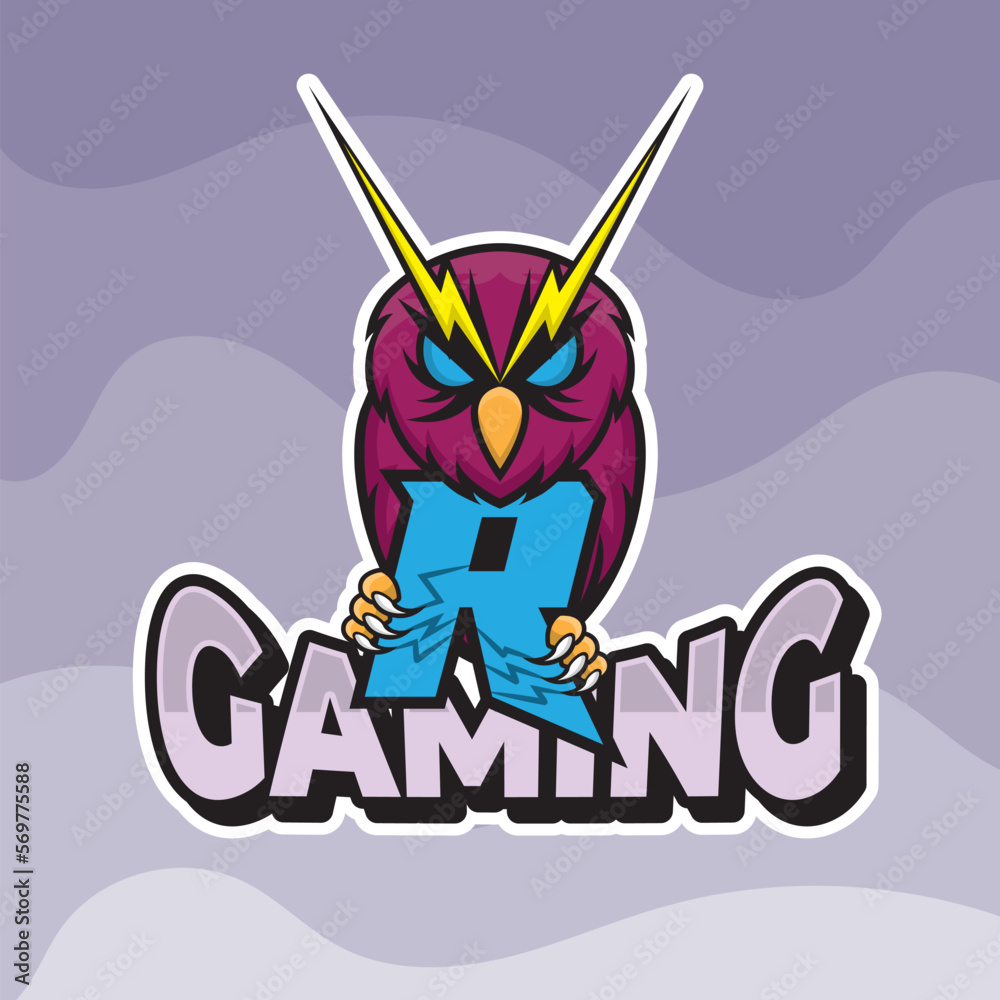 Letter R logo with owl mascot esport logo design, night bird ...