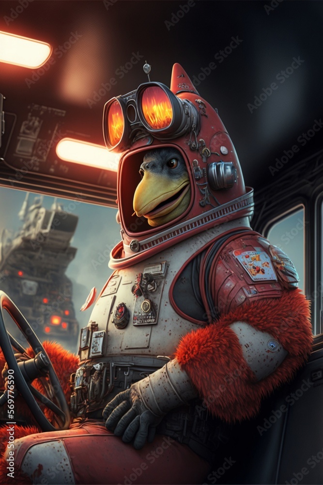 an anthropomorphic chicken wearing a fire combat. Generative Ai. Stock ...