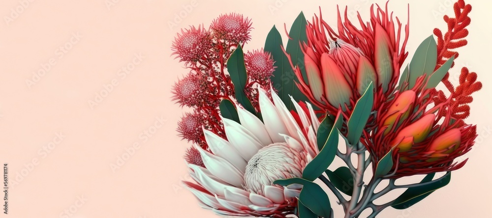 Watercolour abstract clip-art of protea flower. Pink protea.Exotic ...
