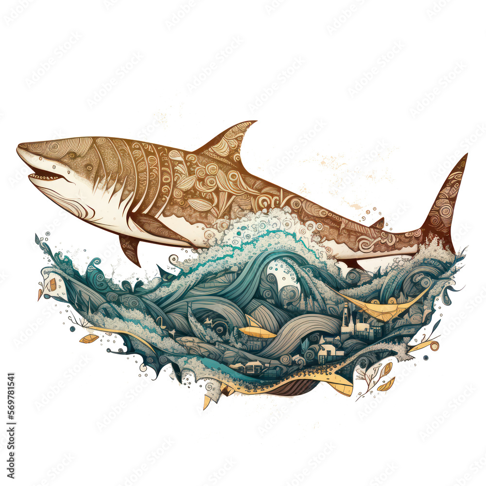 Shark illustration in doodle style Stock Illustration | Adobe Stock