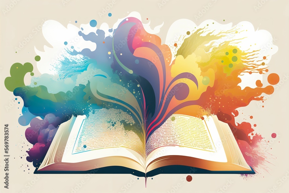 ภาพประกอบสต็อก Bible illustration open book landscape art paradise sun ...