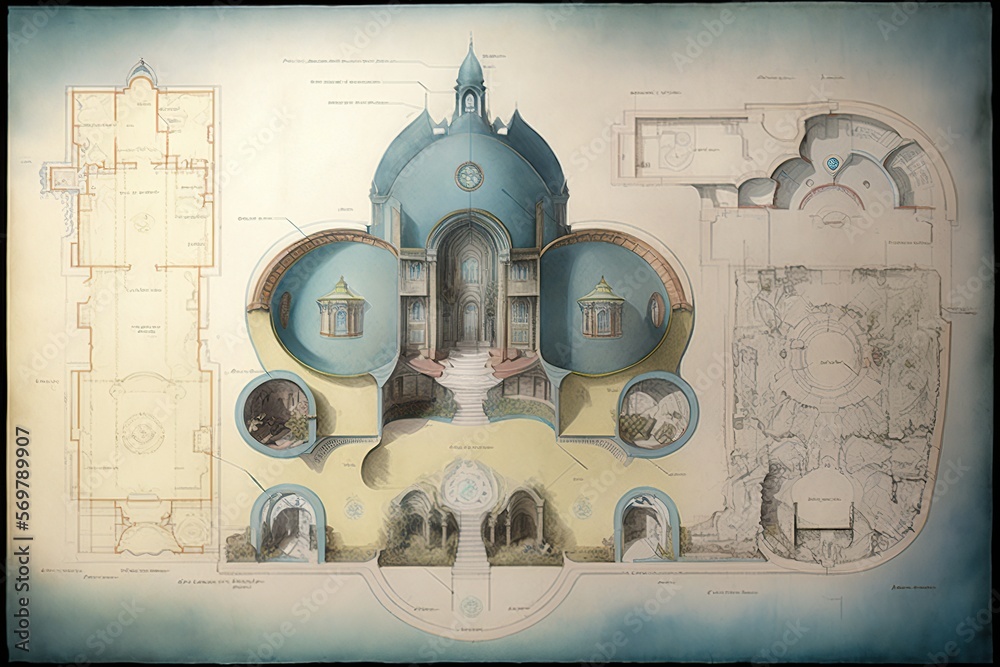 blueprints floorplan of a fantasy palace created by generative AI Stock ...