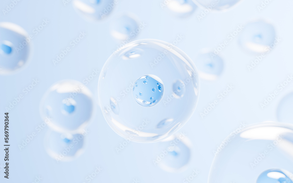 Transparent cell with biotechnology and cosmetic concept, 3d rendering ...