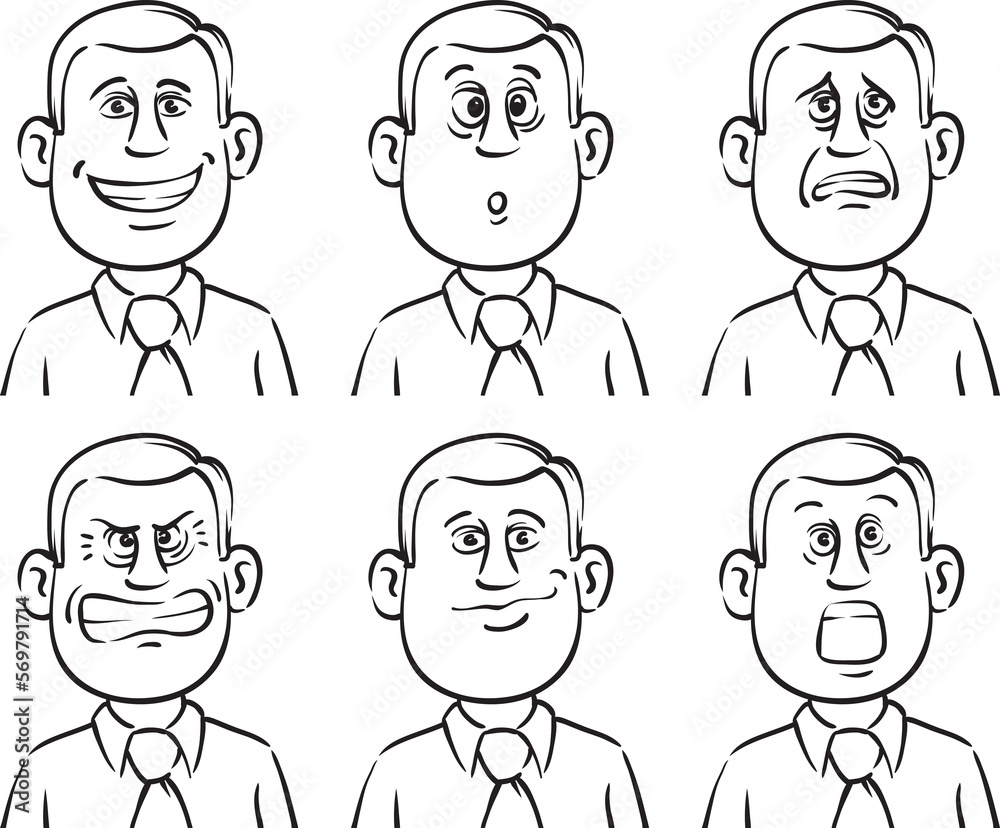whiteboard drawing businessman many faces emotions - PNG image with ...