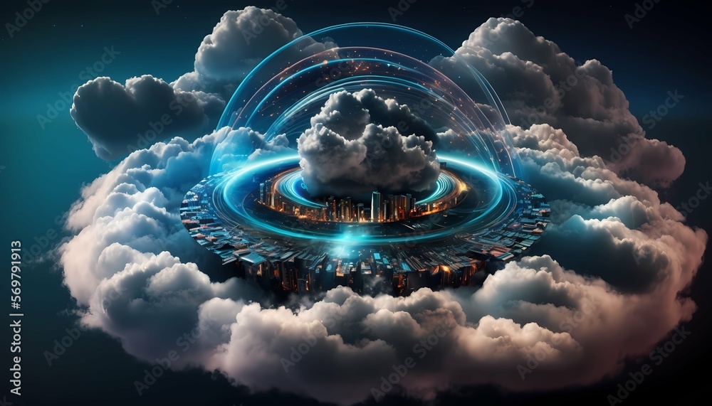 Cloud computing concept on data network with technology background with ...