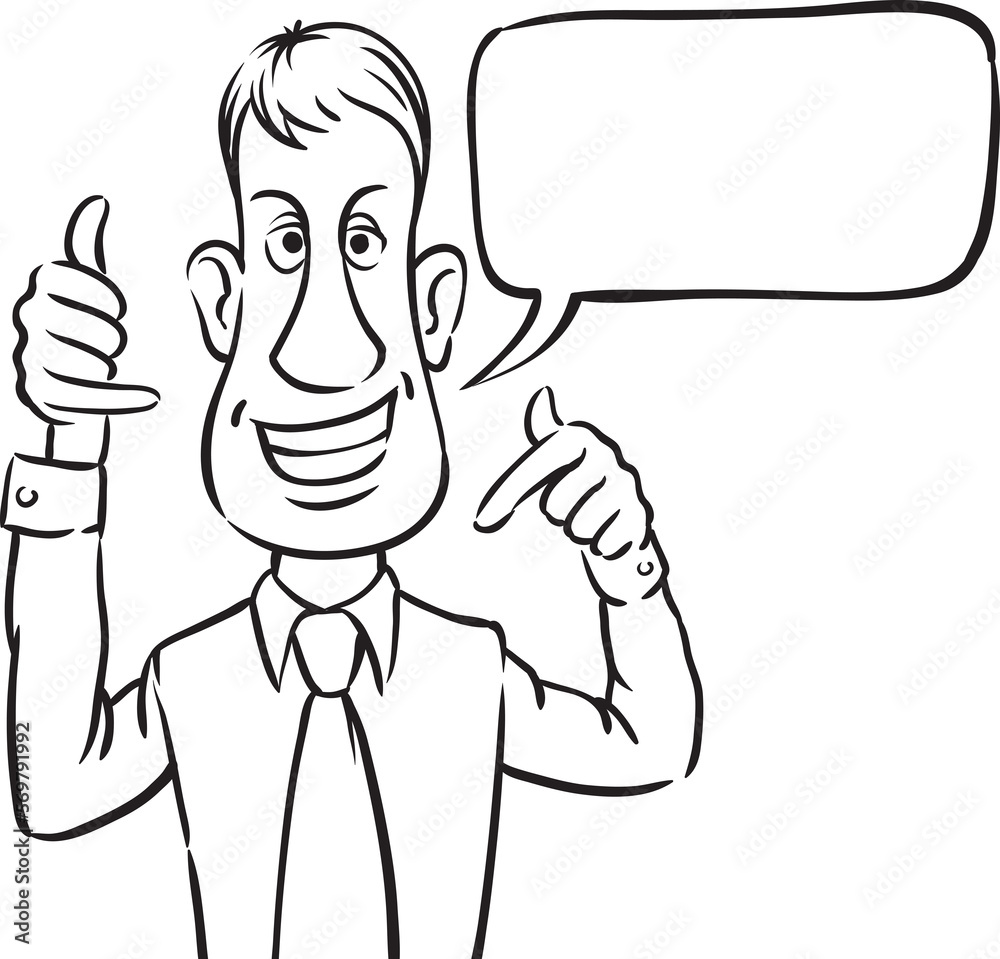whiteboard drawing businessman with speech bubble showing call me sign ...