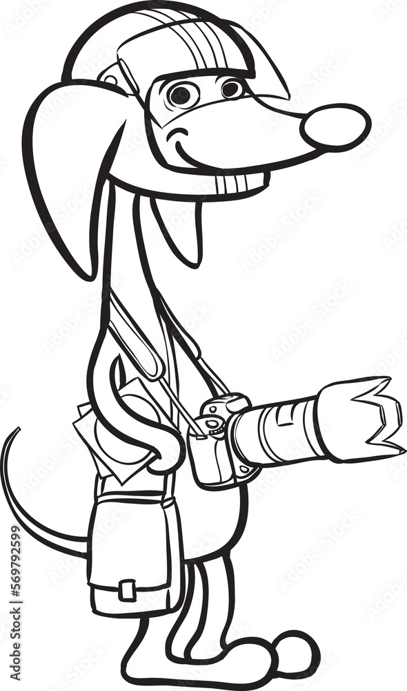 whiteboard drawing cartoon dog character in helmet with photo camera ...