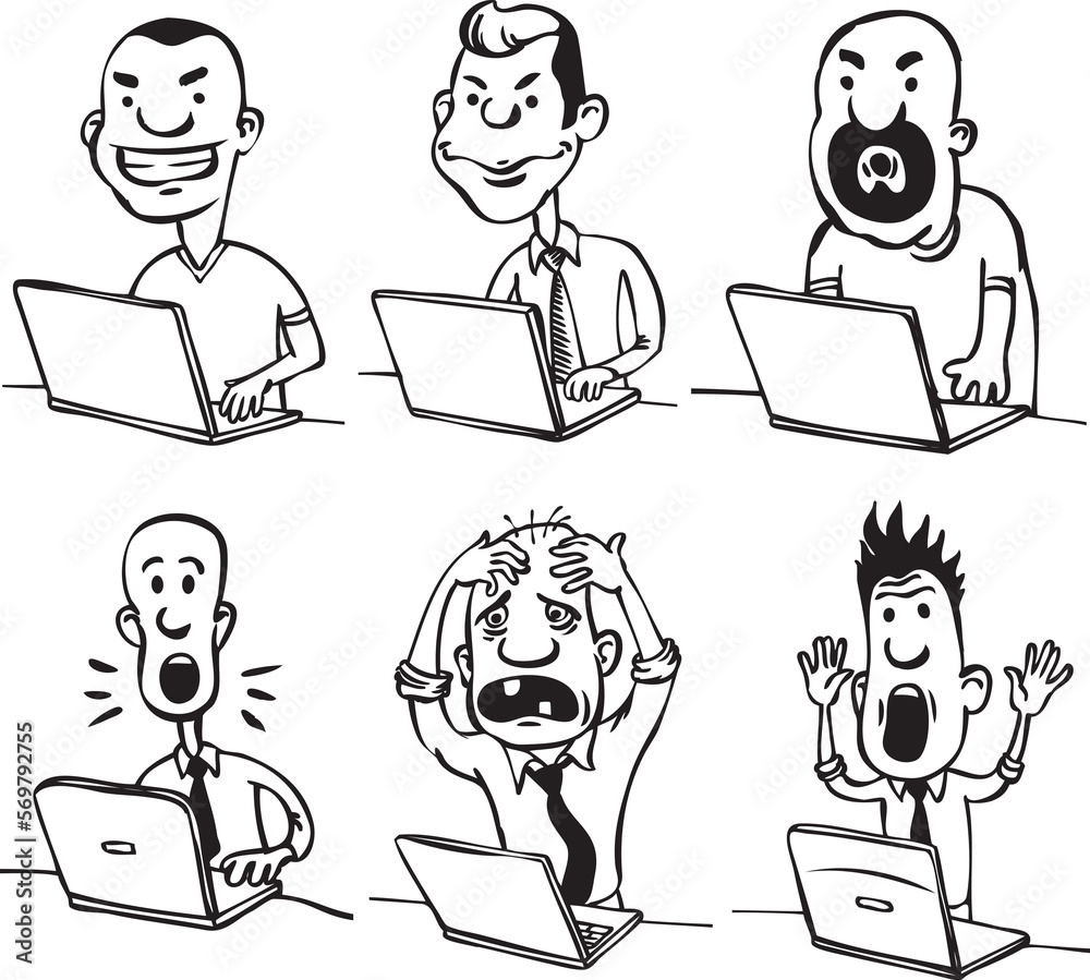 whiteboard drawing cartoon doodle dudes with laptops - PNG image with ...