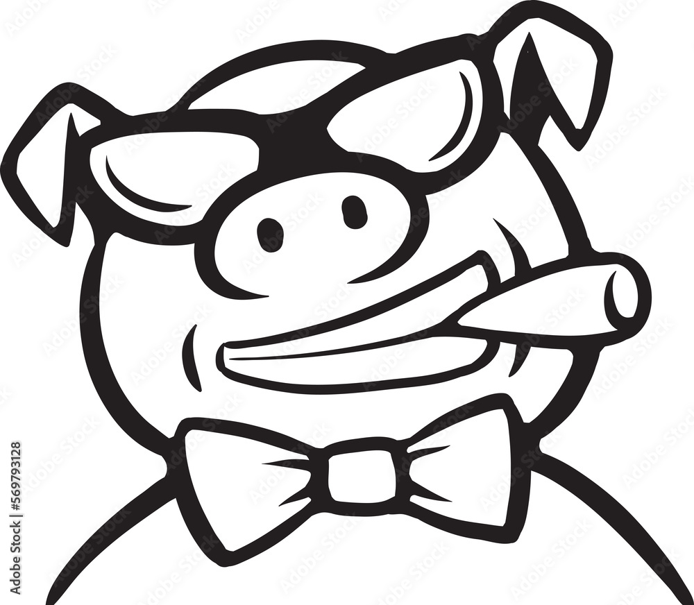 whiteboard drawing cartoon pig boss with cigar - PNG image with ...