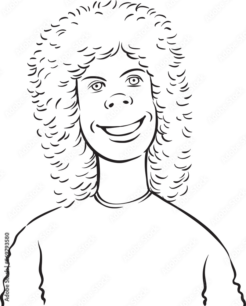 whiteboard drawing cartoon teenager with curly hair - PNG image with ...