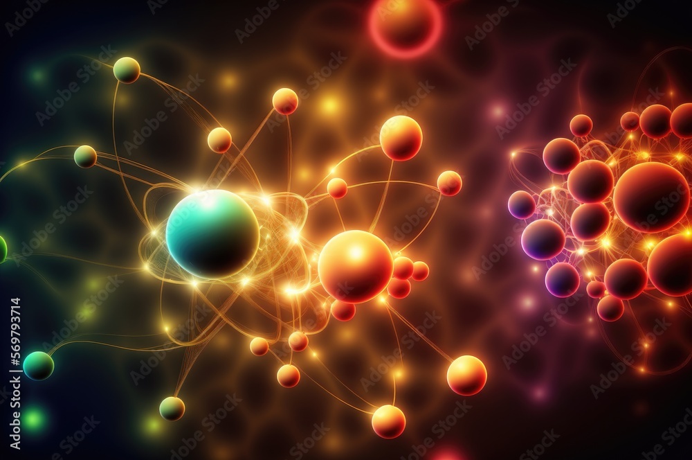 Abstract molecules design. Atoms. Molecular structure with glowing ...