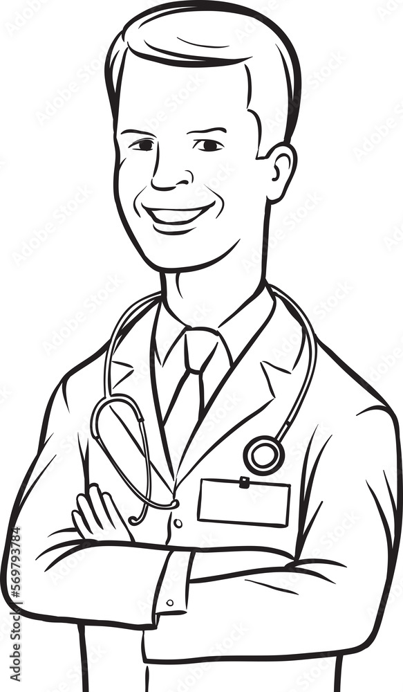 whiteboard drawing cheerful doctor arms crossed - PNG image with ...