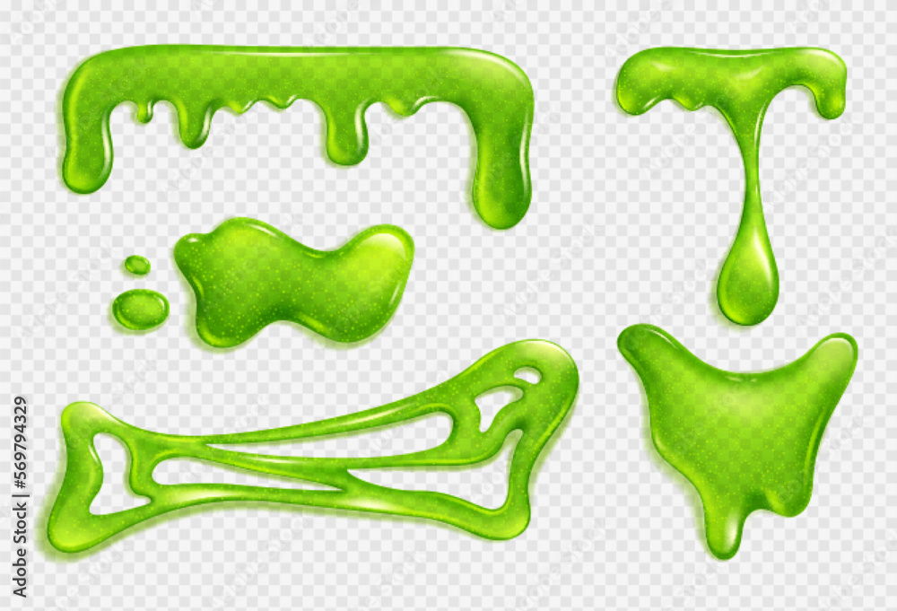 Green slim stretched, jelly , liquid dripping snot or glue realistic ...