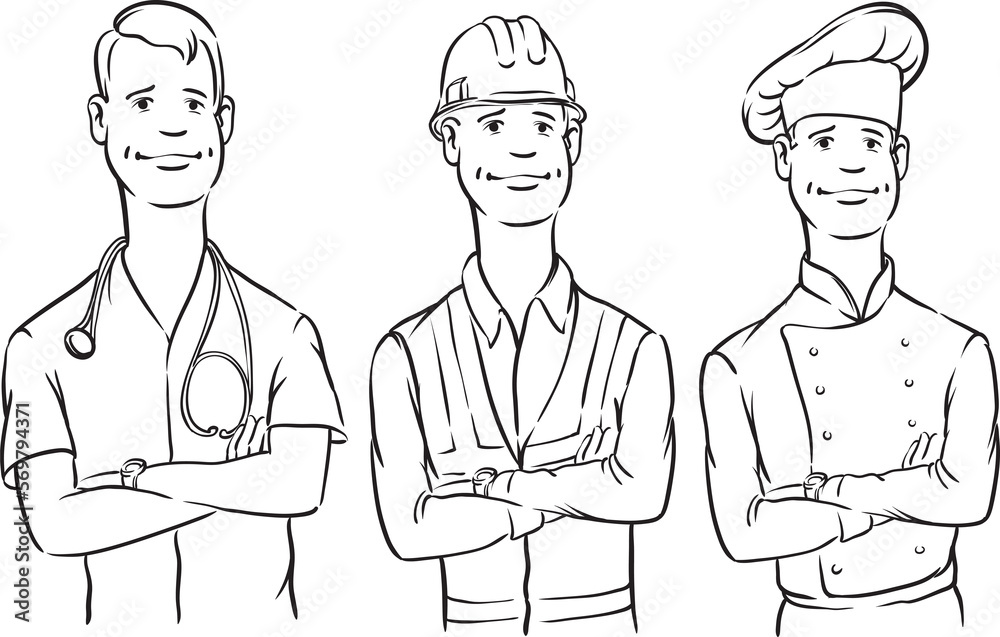 whiteboard drawing doctor construction worker and chef - PNG image with ...