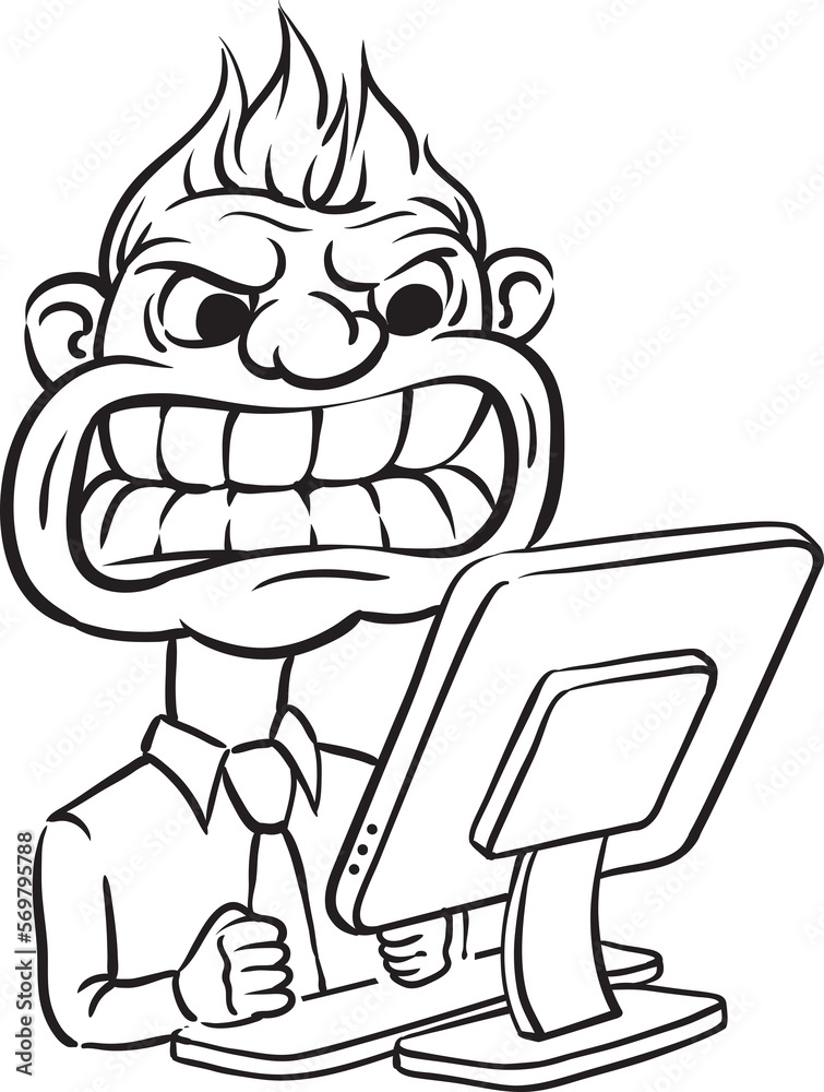 whiteboard drawing scary businessman and desktop computer - PNG image ...