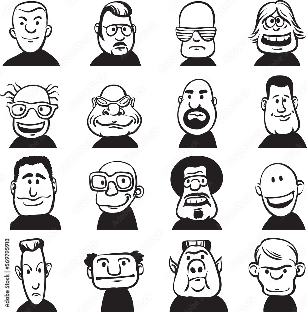 whiteboard drawing set of doodle faces - PNG image with transparent ...