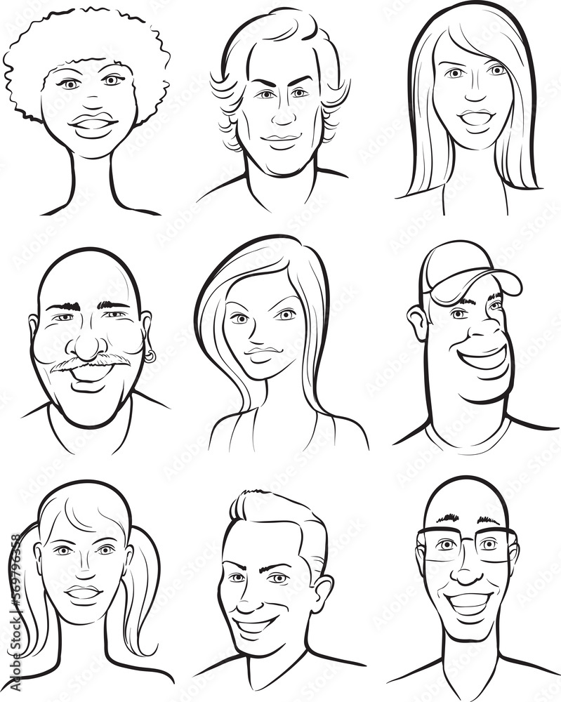 whiteboard drawing smiling people faces collection - PNG image with ...