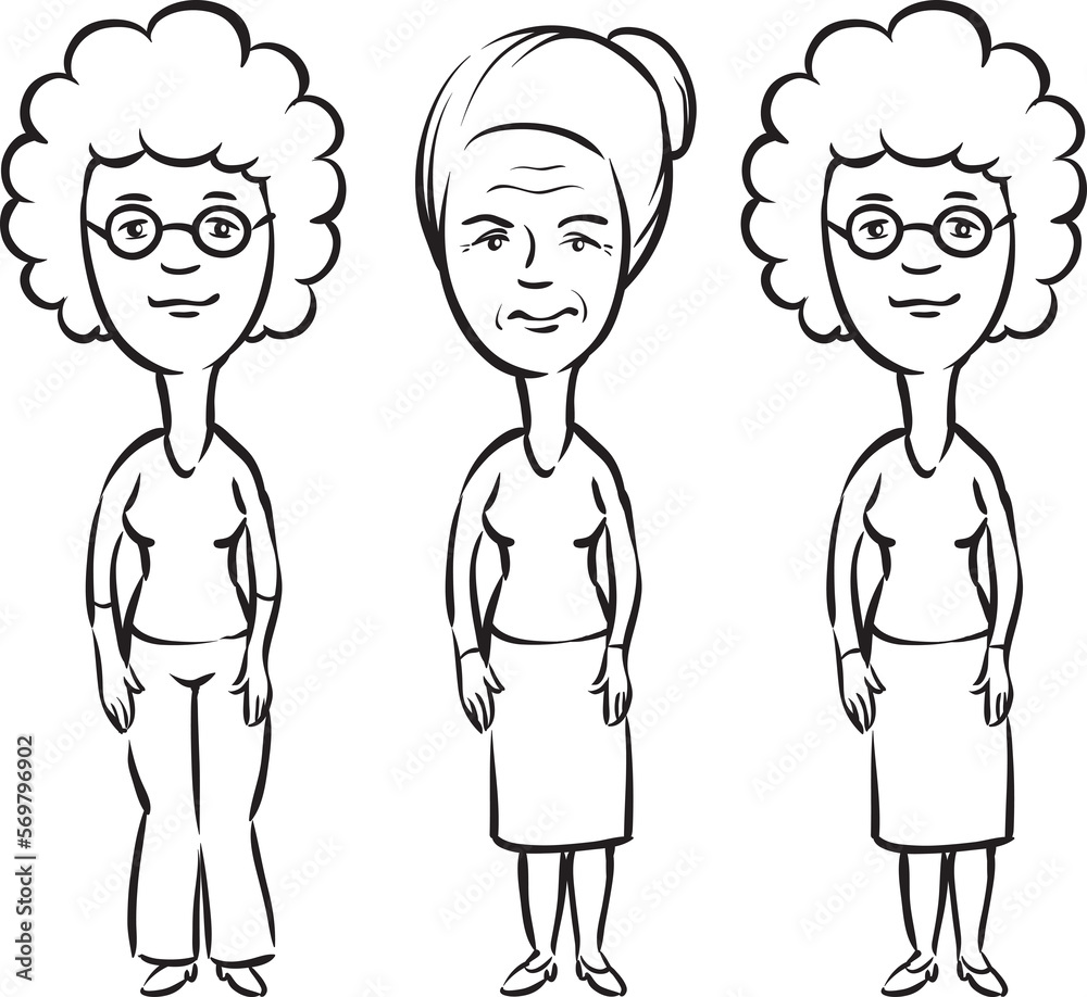 whiteboard drawing three cartoon senior women - PNG image with ...