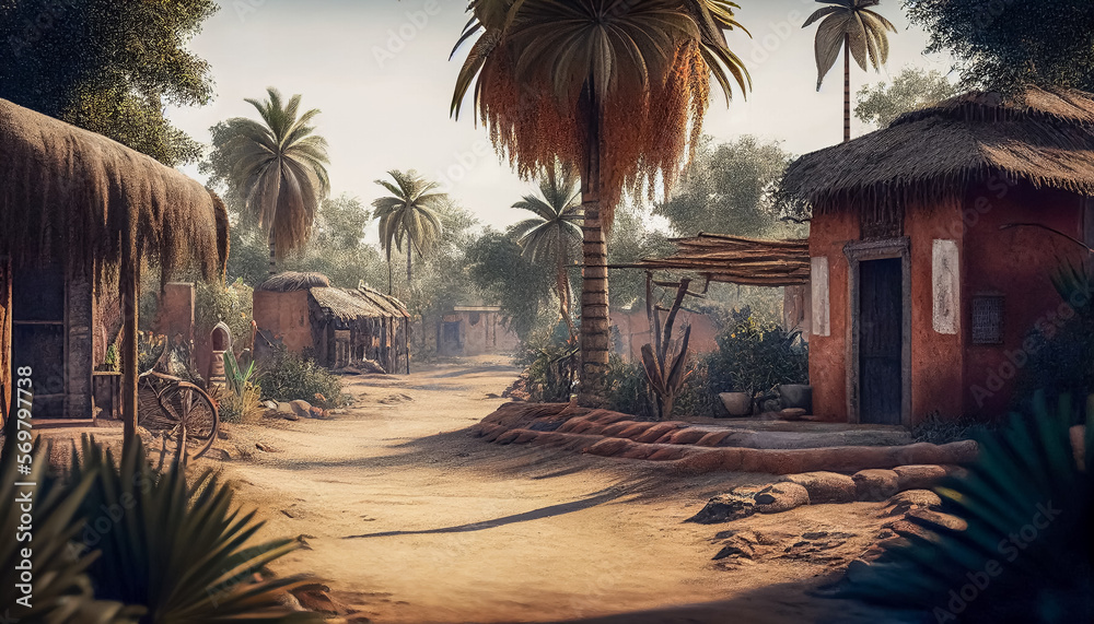 Illustration of a small beautiful village in India concept, AI ...