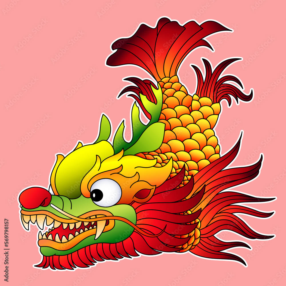Vector illustration of dragon head fish from chiese mythology in ...