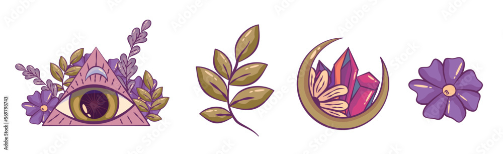 Mystical celestial magic clipart isolated. Esoteric symbols with ...