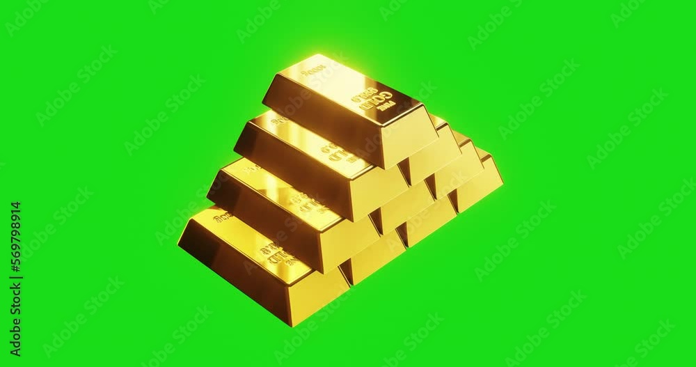 Pyramid of gold bars animation rotating over green screen Stock 비디오 ...