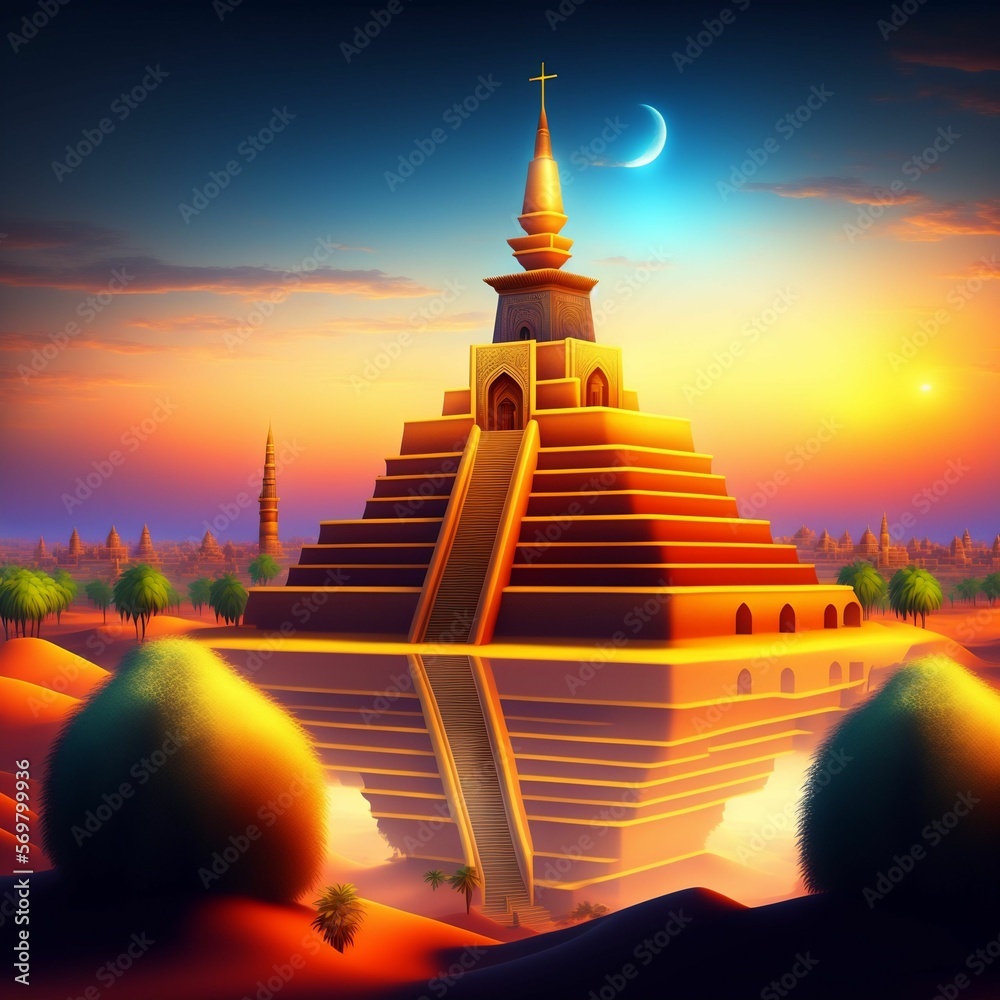 Ancient city of Babylon with the tower of Babel, bible and religion ...