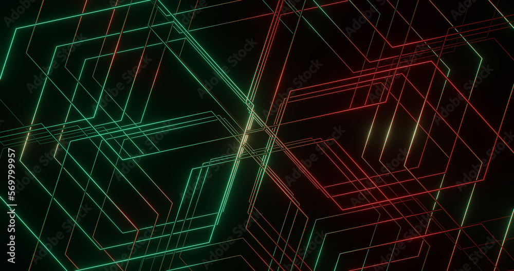 Render with red and green lines on a black background Stock ...
