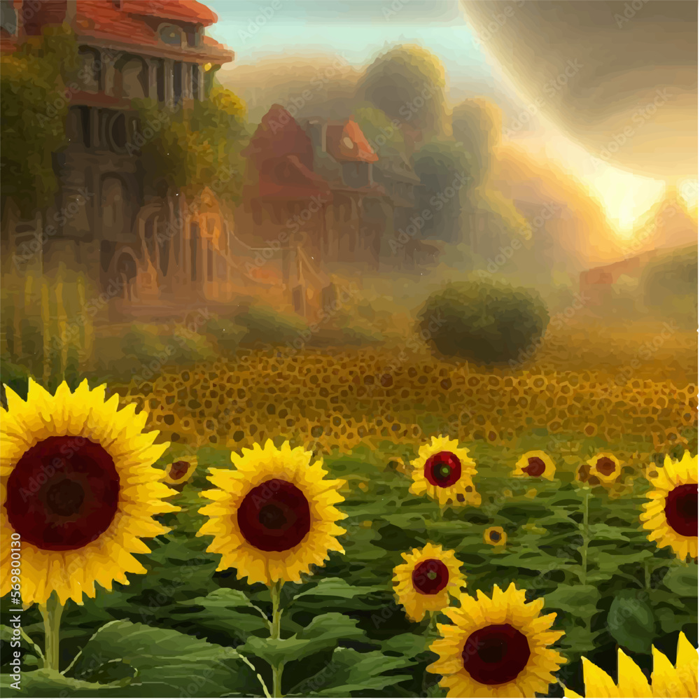 sunflower fields vector Stock Vector | Adobe Stock