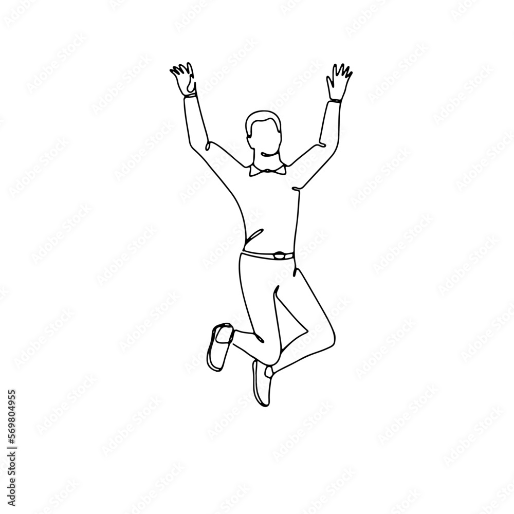 Single line drawing of jumping man. Linear hand drawn doodle on white ...