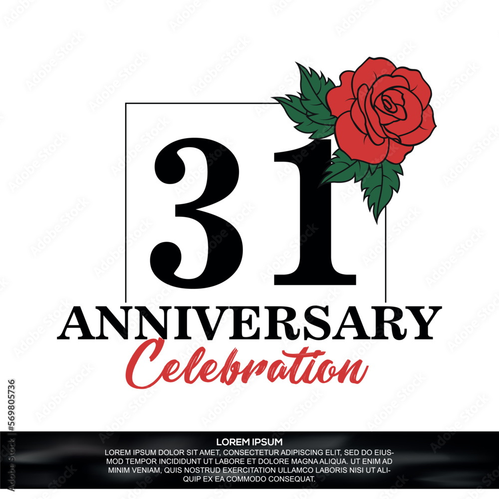 31st anniversary celebration logo vector design with red rose flower ...