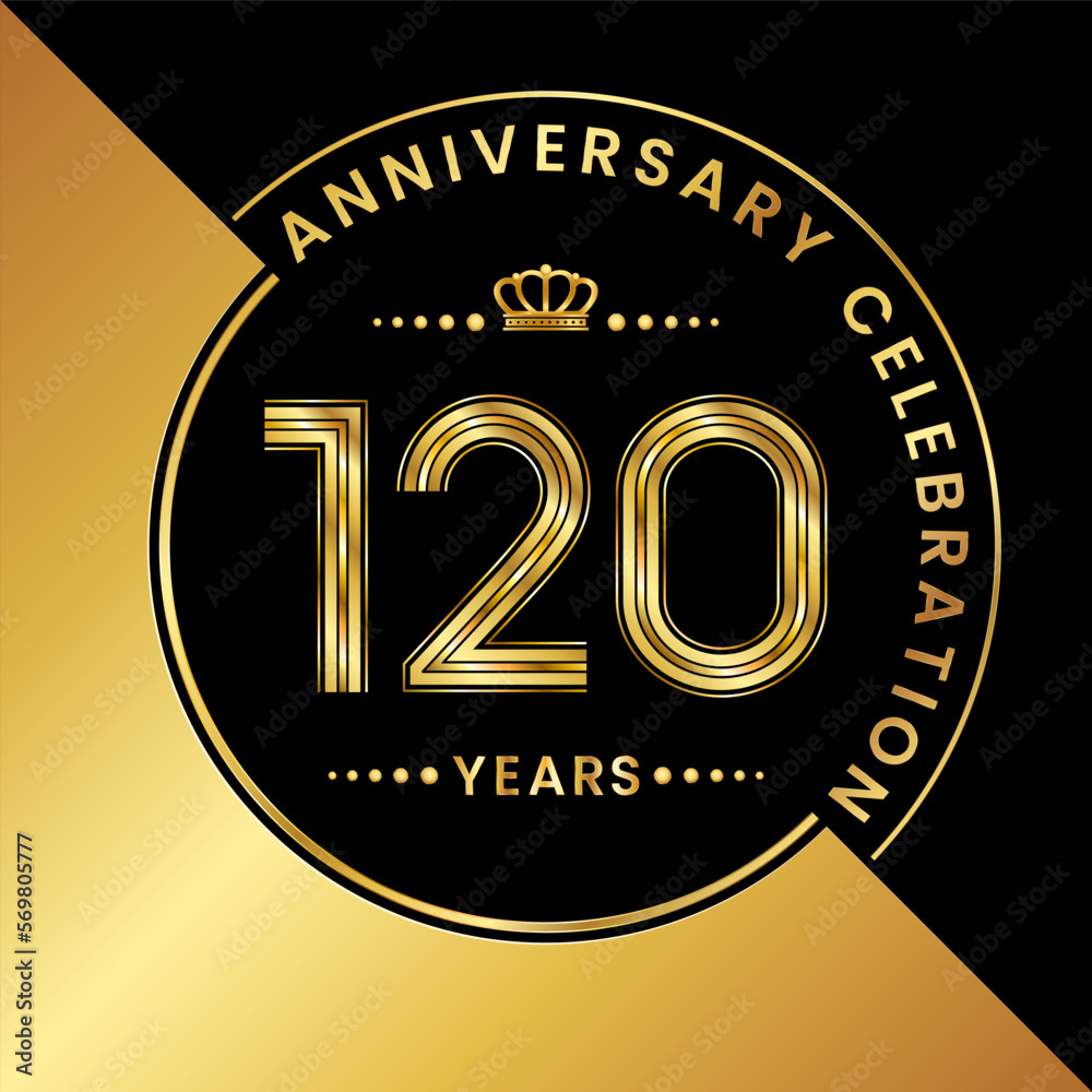 120th Anniversary. logo design with golden numbers and text for ...