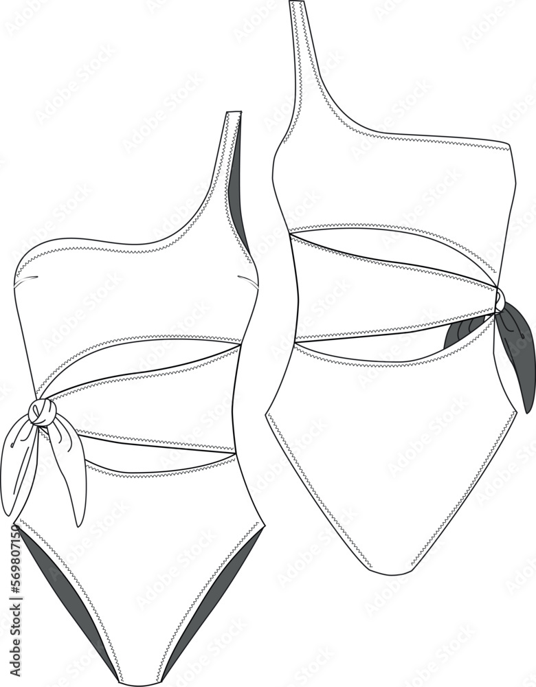 black and white sketch of a bow detail swimsuits Stock Vector | Adobe Stock