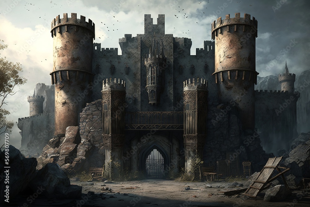 Big medieval castle with bastion, towers and gate Stock Illustration ...