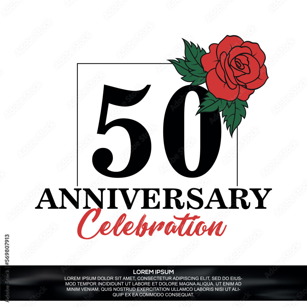 50th anniversary celebration logo vector design with red rose flower ...