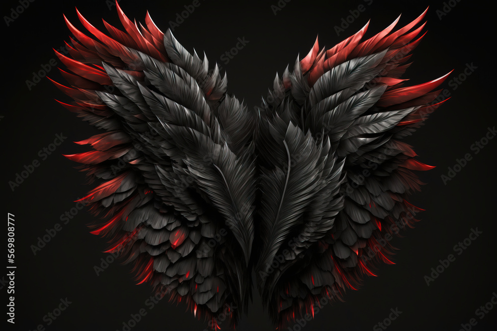 dark devil looks wing wings crow feather 2d art style, for graphic art ...
